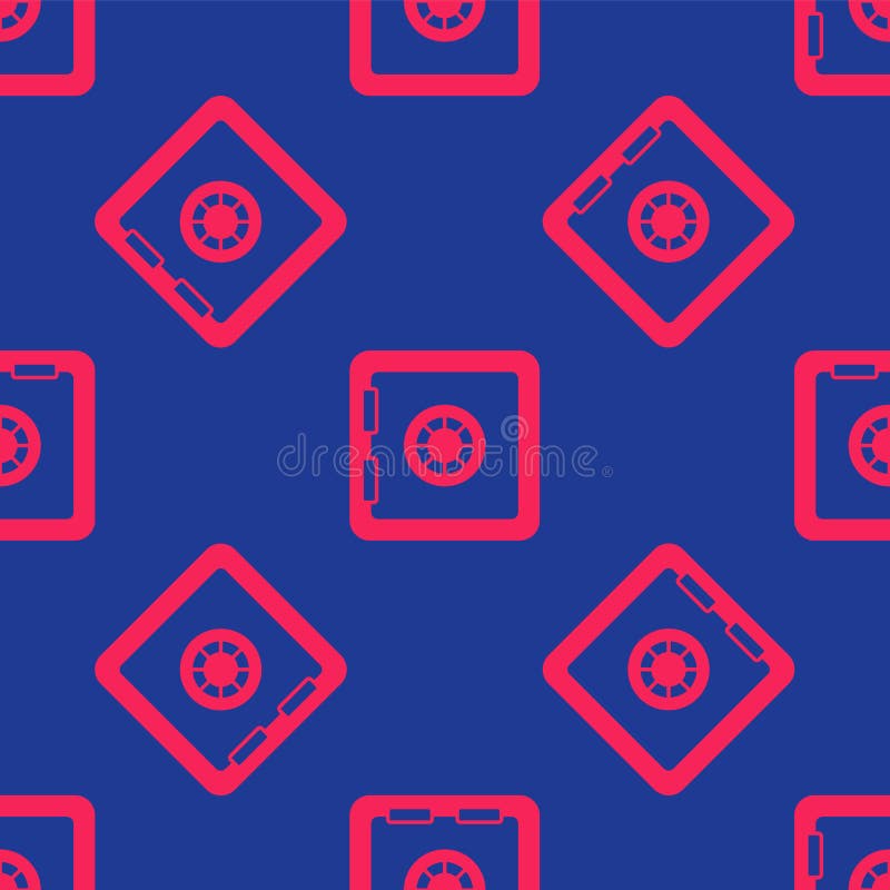 Red Safe Icon Isolated Seamless Pattern on Blue Background. the Door ...