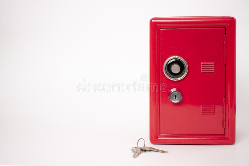 Red Safe on White Background. Bank with Key Stock Image - Image of ...