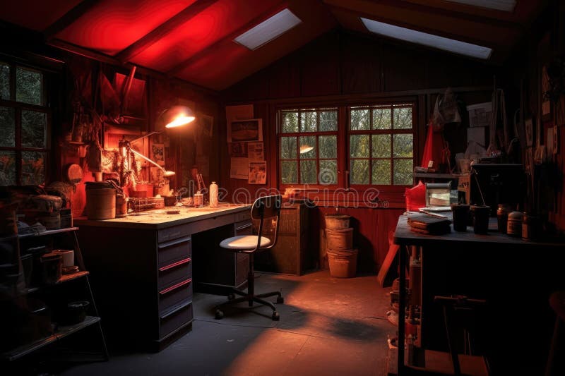 Red Safelight Illuminating Darkroom Stock Illustration - Illustration ...