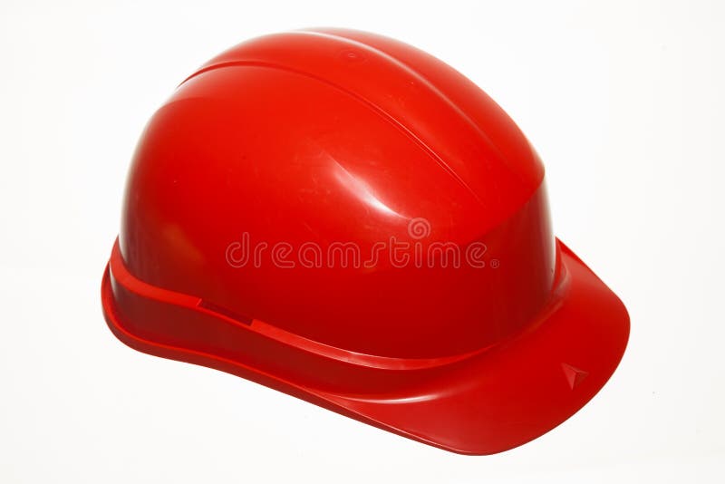 Red Safety Helmet of Builder Building Worker Isolated on White Stock ...