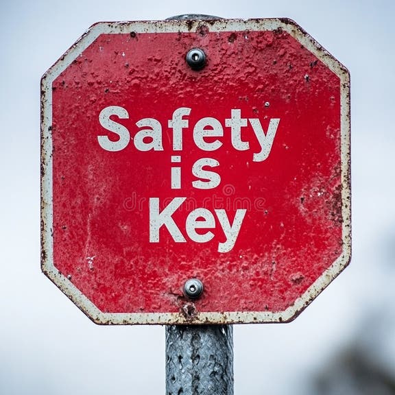 Red Safety Sign with "Safety is Key" Text on Neutral Background Stock ...