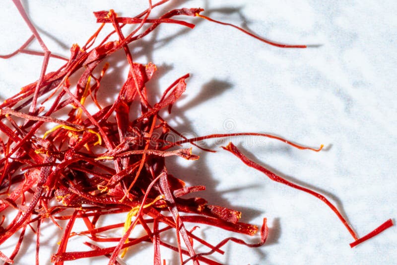Red Saffron Threads Isolated on White Marble Background Stock Photo ...