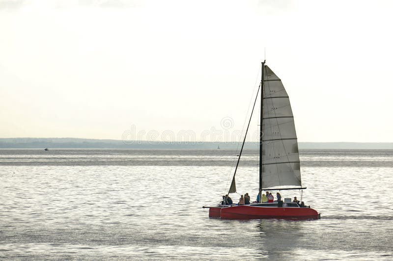 Red sailing catamaran. stock image. Image of adventure - 156872281