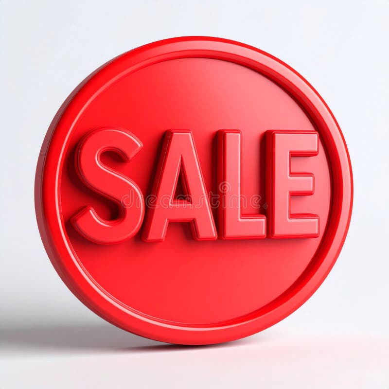 Red Sale Disc 3D Render on White Background Stock Illustration ...