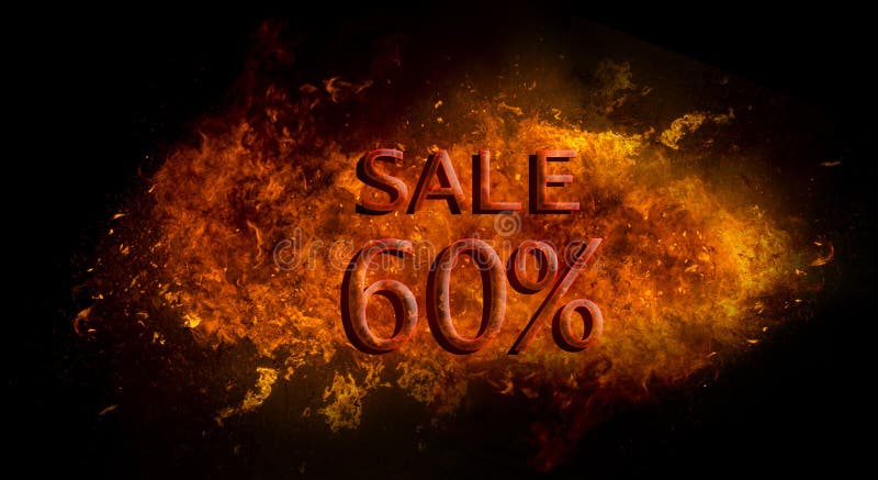 Red Sale 60 on Fire Flame Explosion, Black Background Stock ...