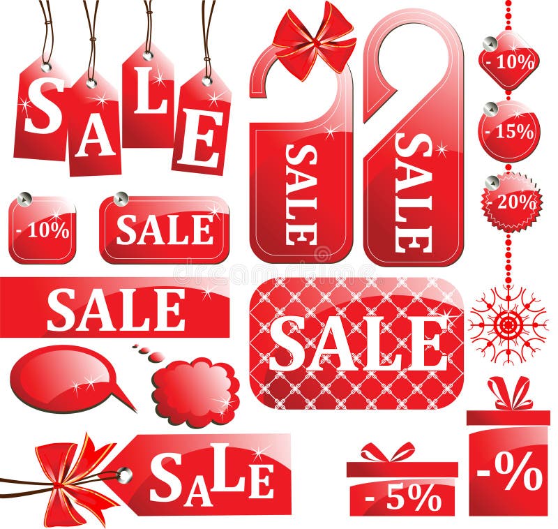Set of Red Price Tags and Labels Stock Vector - Illustration of ...