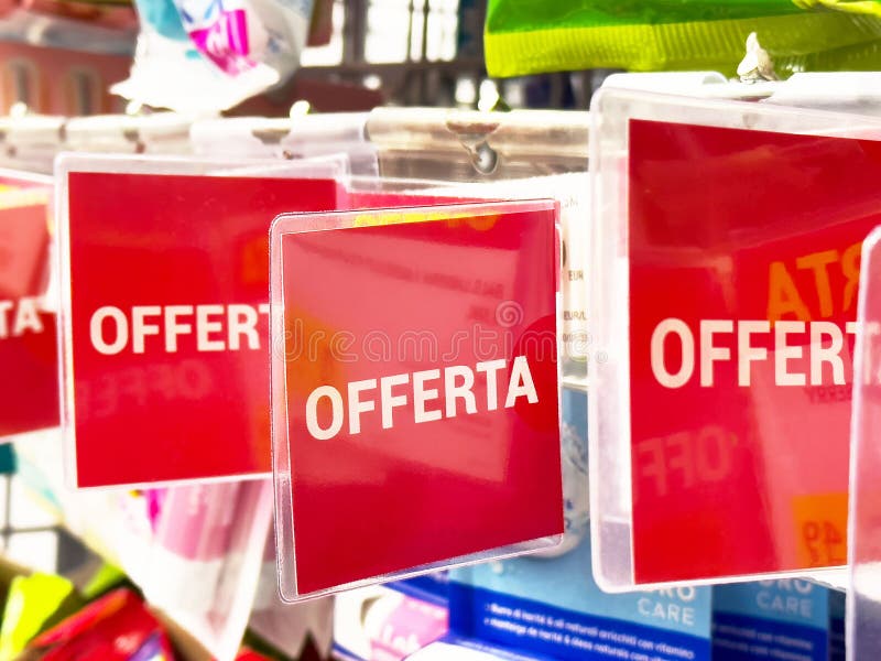 Red Sale Signs Displaying "offerta" in Bright Retail Setting Editorial ...