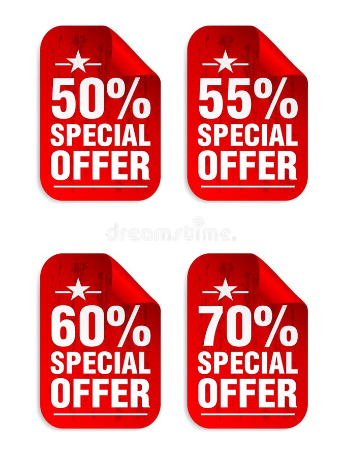 Red Sale Stickers Special Offer 50 , 55 , 60 , 70 Off Stock Vector ...
