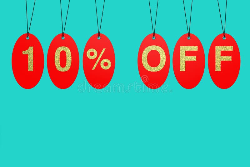 Red Sale Tags with 10 Percent Off Sign. 3d Rendering Stock Illustration ...