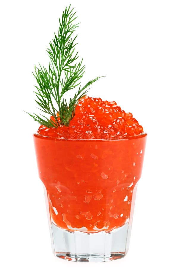 Red Salmon Caviar in a Glass with Dill Twig Stock Photo - Image of ...