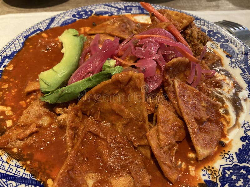 Red Salsa Chilaquiles Close Up Stock Photo - Image of dessert, meat ...