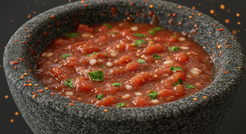 Red Salsa in Stone Bowl, Mexican Cuisine, Closeup Stock Illustration ...