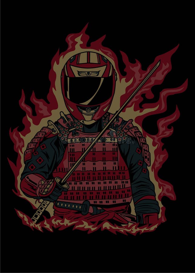 Red samurai biker stock vector. Illustration of concept - 211552457