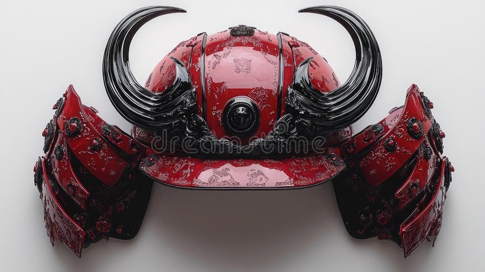 Red Samurai Helmet, Studio Shot, White Background, Design Stock ...