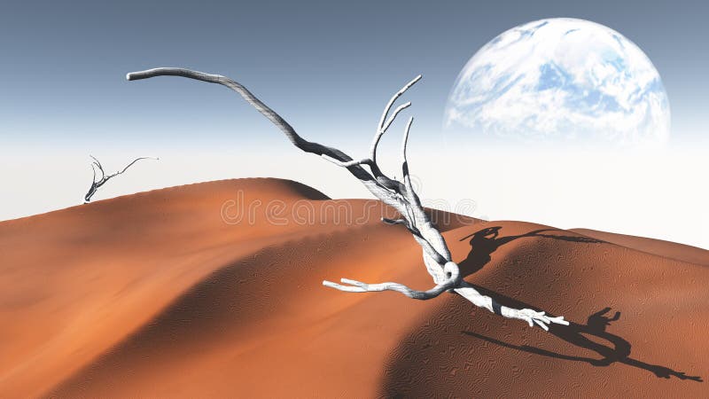 Red Sand Desert with Terraformed Moon or Earth Stock Illustration ...