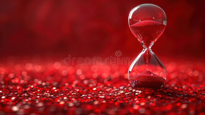 Red Sand Hourglass on Red Background - Symbolizing the Passage of Time ...