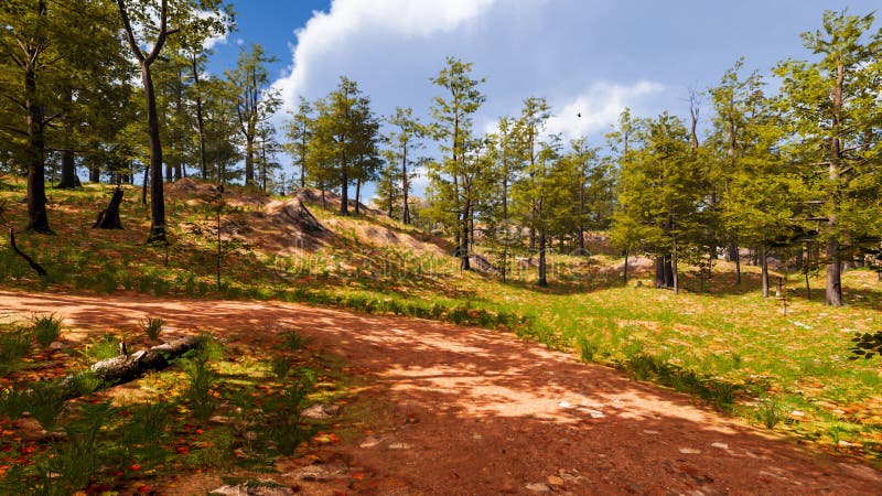 On a Red Sand Path that Runs through a Virtual Forest 3d Render Stock ...