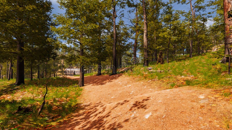 On a Red Sand Path that Runs through a Virtual Forest 3d Render Stock ...