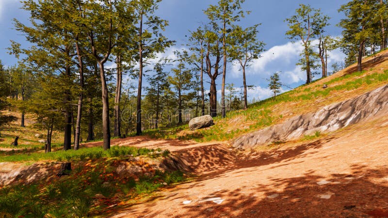 On a Red Sand Path that Runs through a Virtual Forest 3d Render Stock ...