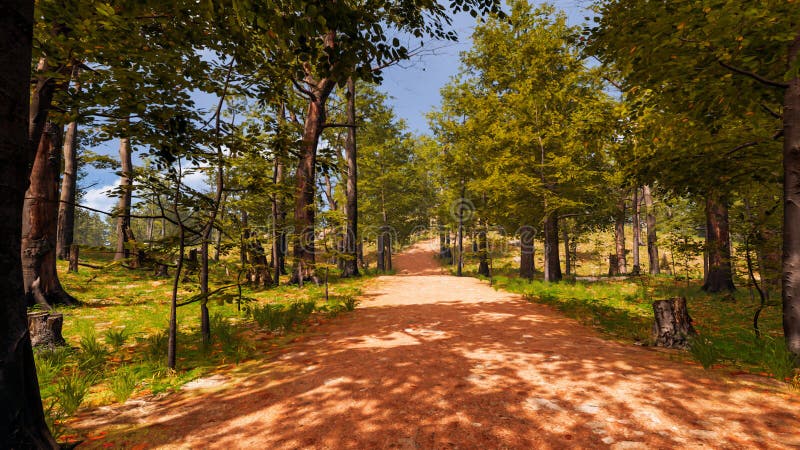 On a Red Sand Path that Runs through a Virtual Forest 3d Render Stock ...