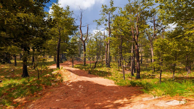 On a Red Sand Path that Runs through a Virtual Forest 3d Render Stock ...