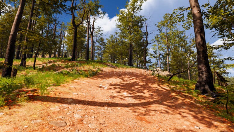 On a Red Sand Path that Runs through a Virtual Forest 3d Render Stock ...
