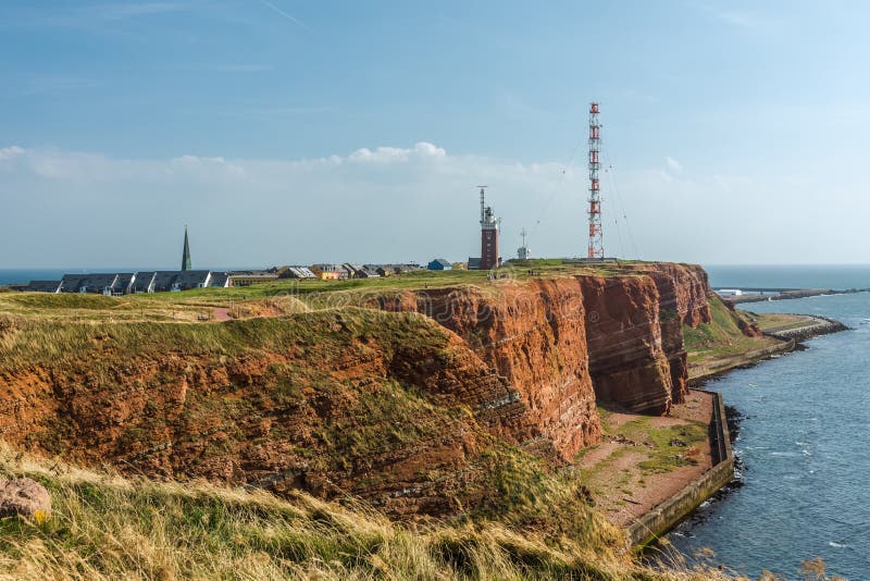 Red Sandstone Cliffs with Lighthouse, Helgoland, Schleswig-Holstein ...