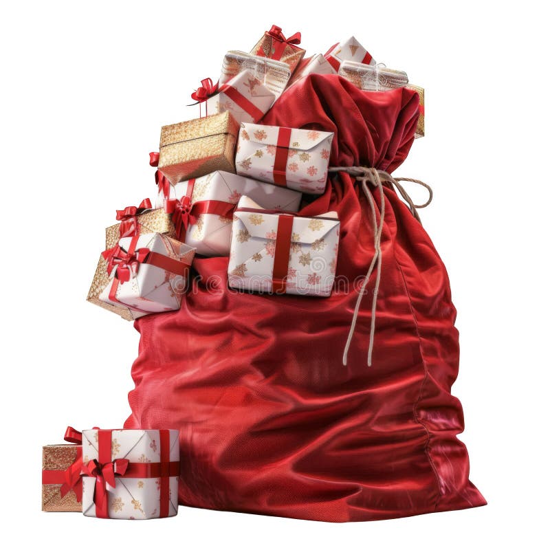 Red Santa Bag Overflowing with Wrapped Gifts Stock Image - Illustration ...