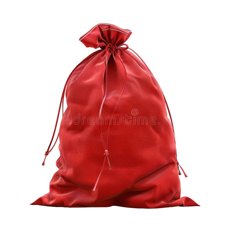 Red Santa Claus Bag with White Drawstring on White Background Stock ...