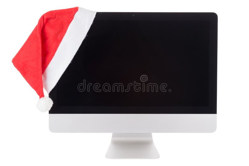 Red Santa Hat on the Modern Computer Monitor Stock Image - Image of ...