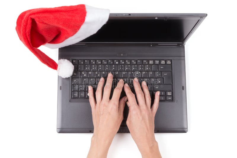 Red Santa Hat on the Modern Computer Monitor Stock Image - Image of ...