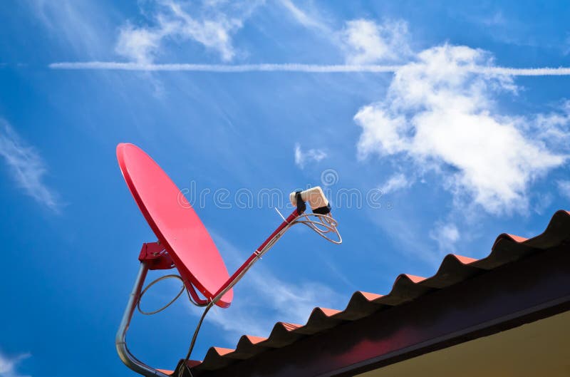 Red satellite and blue sky stock photo. Image of media - 25771554