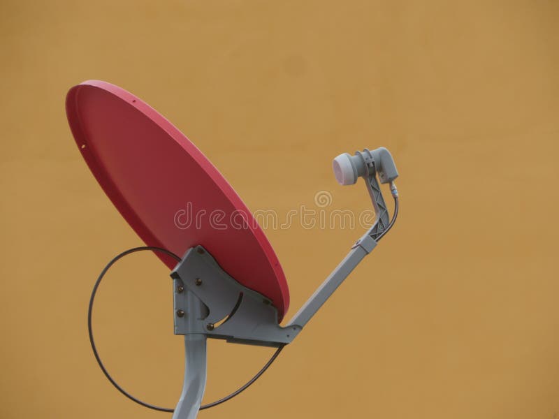 Red Satellite Dish Reciever Stock Photo - Image of telecast, outdoor ...