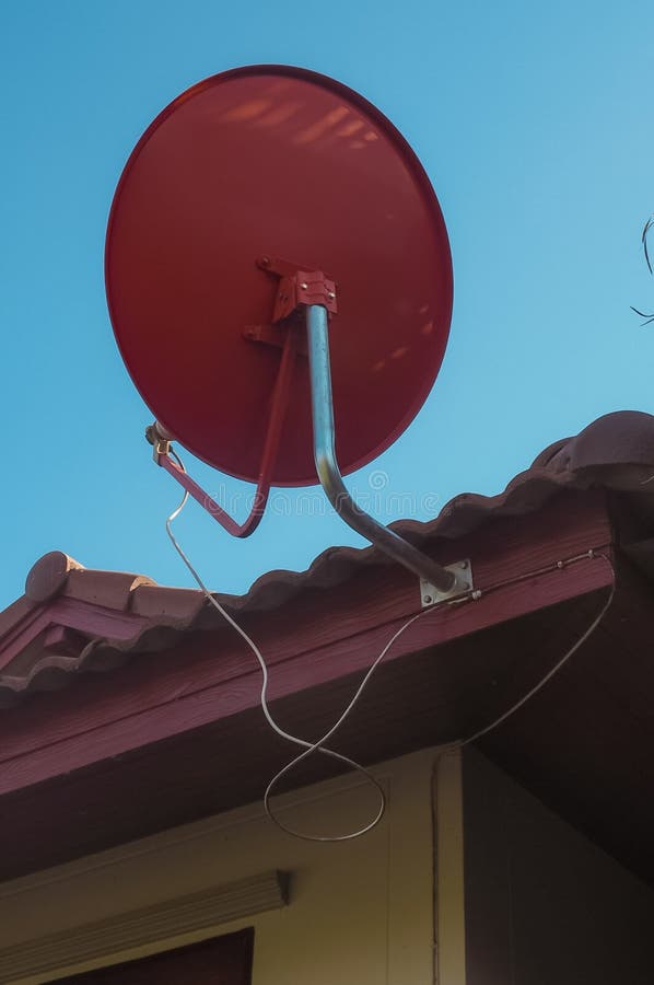 Red satellite dish. stock image. Image of roof, equipment - 107492975