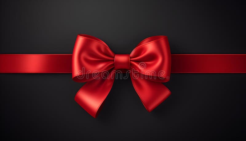 A Red Satin Bow is Tied with a Matching Ribbon on a Black Background ...