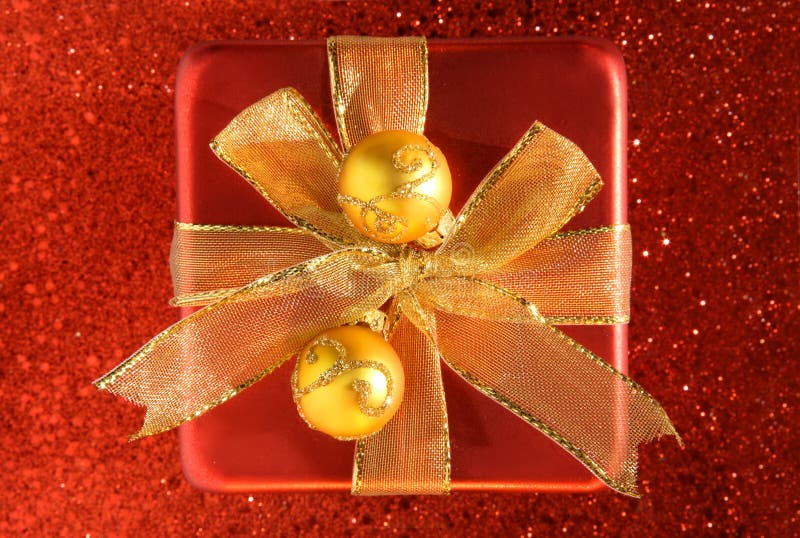 Red Satin Box with Gold Ribbon Stock Image - Image of decorated ...