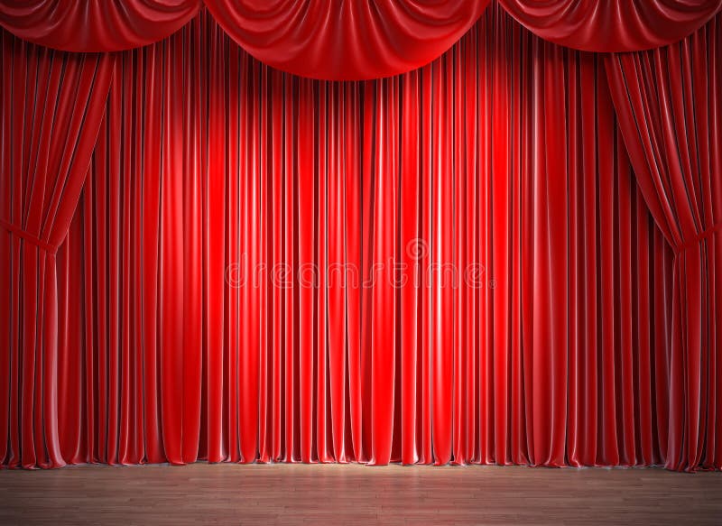 Red Satin Curtains and Wooden Floor Stock Illustration - Illustration ...