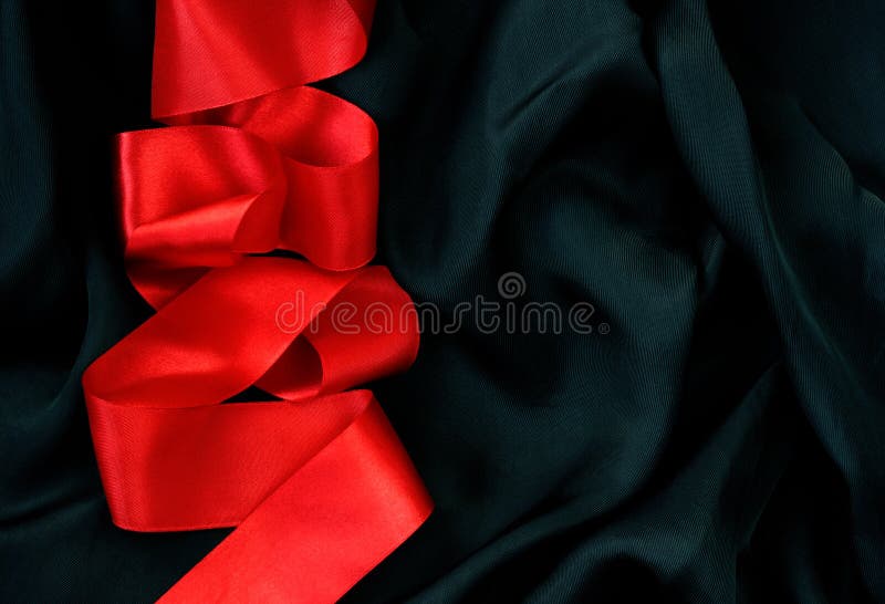 Red Satin Ribbon on Black Silk Stock Photo - Image of anniversary, love ...