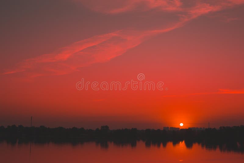 Red Saturated Sunset on the River Stock Image - Image of bright, beauty ...