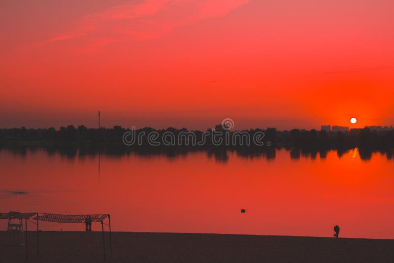 Red Saturated Sunset on the River Stock Photo - Image of colorful ...