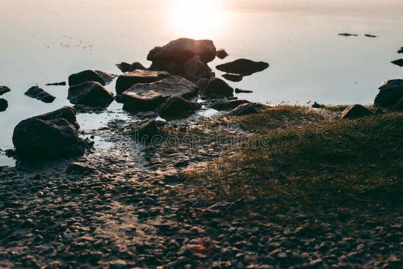 Red Saturated Sunset on the River Stock Photo - Image of outdoor ...