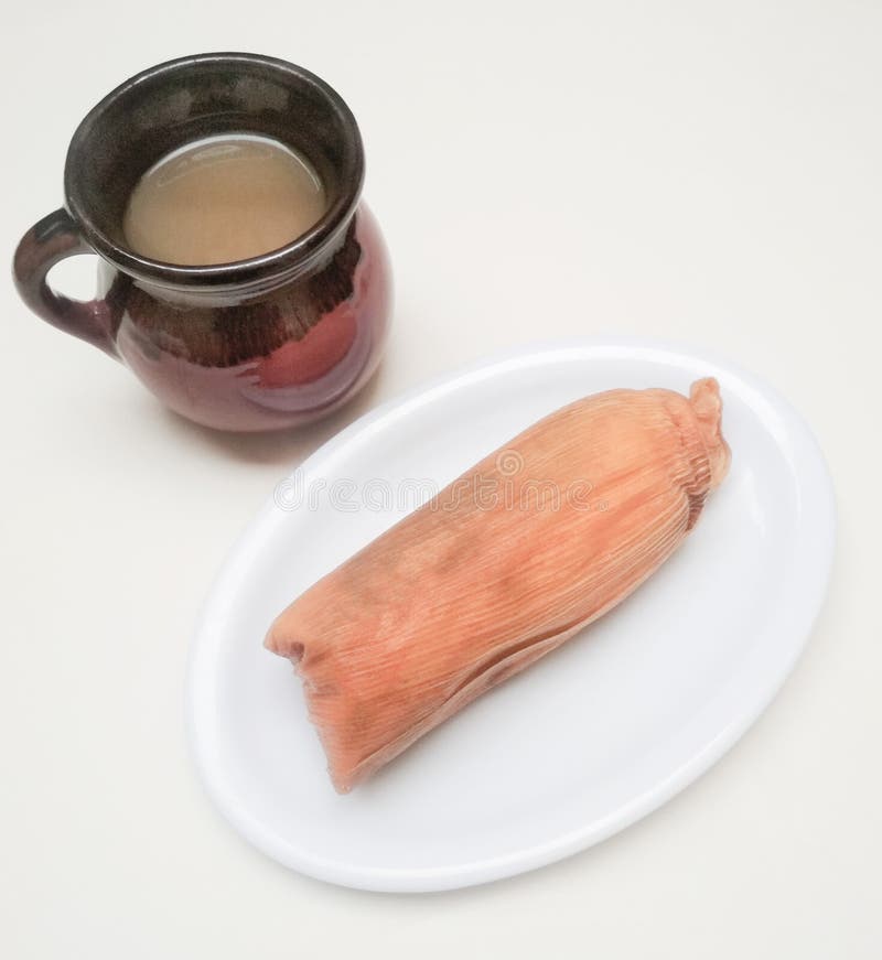 Red Sauce Tamale and Jar of Atole Stock Image - Image of plant ...