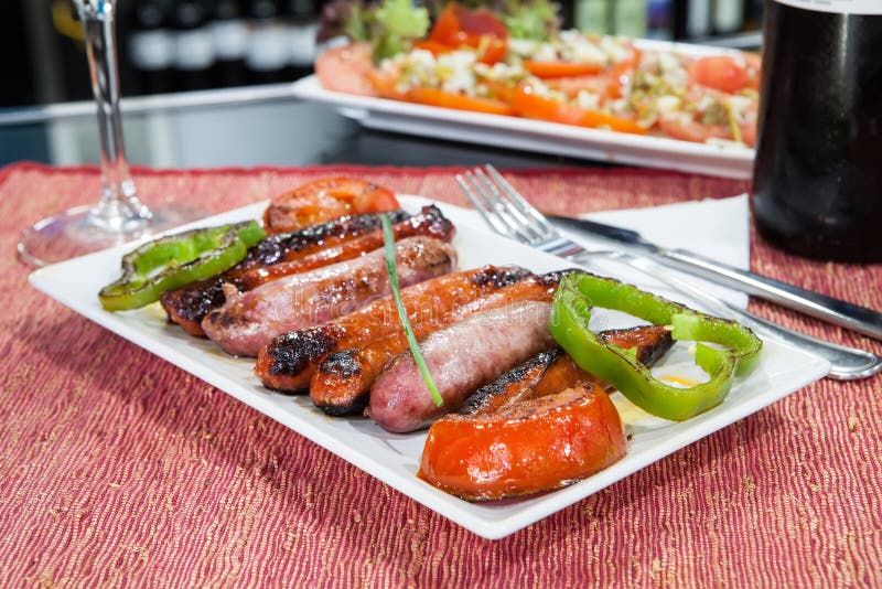 Red sausage, Assorted red sausages grilled and served with