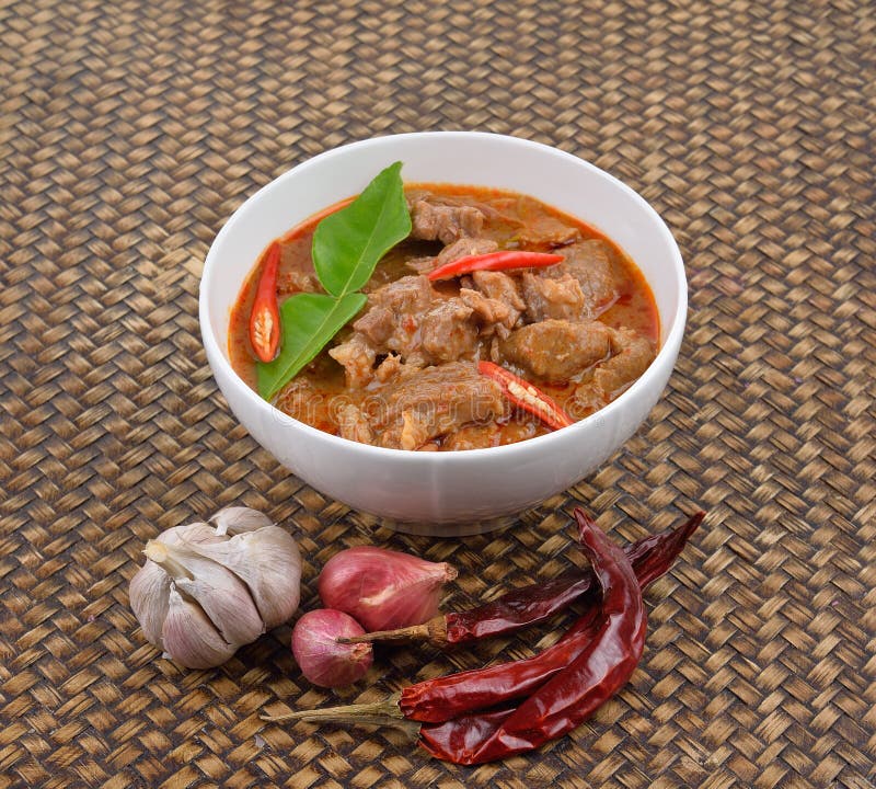 Red savory curry with pork stock image. Image of restaurant - 71759545