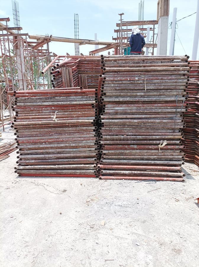 Red Scaffolding is Stacked Construction Stock Image - Image of ...