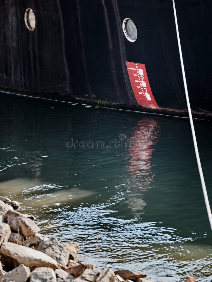 Red Scale on a Cargo Ship with the Indication of the Depth of Draft ...