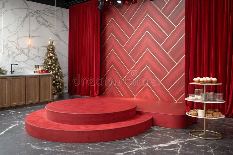 Red Scene Podium Wall Floor Marble Studio Bg Background Stage Wallpaper ...