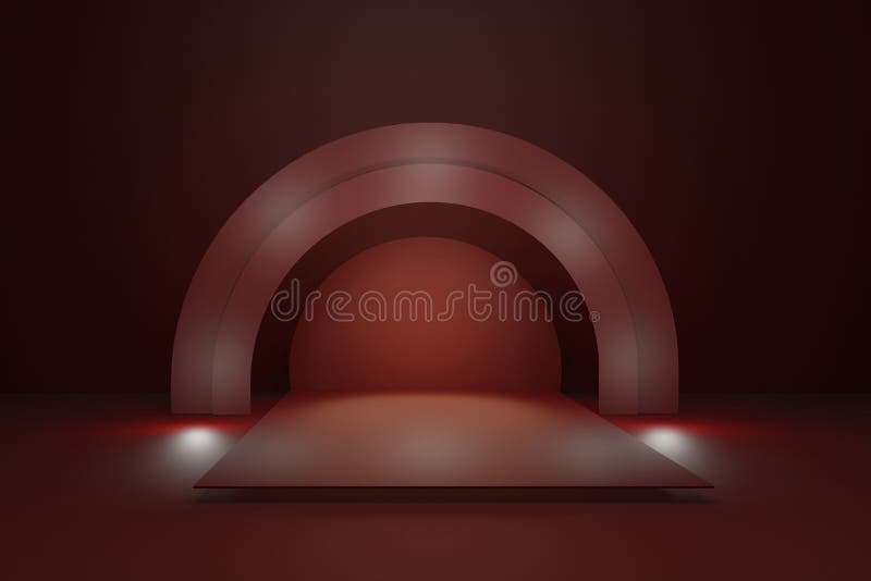 Red Scene Template Copy Space, Empty Stage Platform for Marketing ...