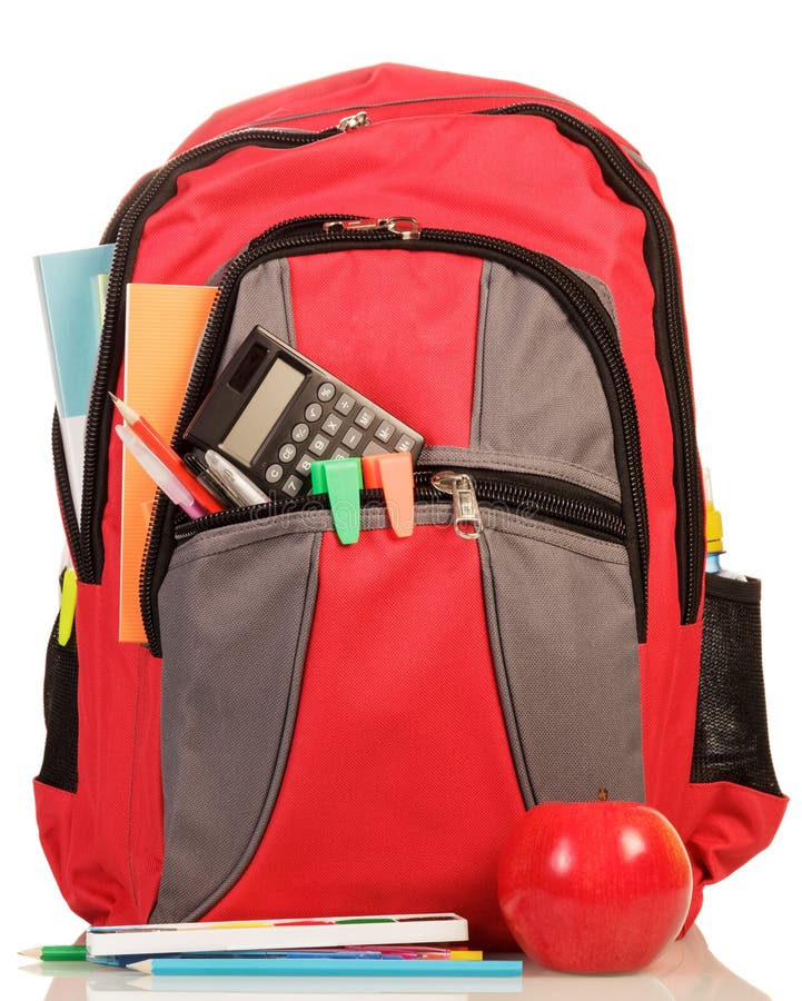Red School Backpack with Apple Stock Photo - Image of luggage, single ...