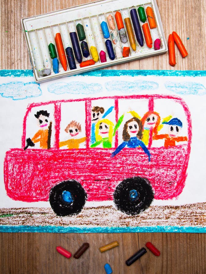 Red School Bus with Happy Children Inside Stock Illustration ...
